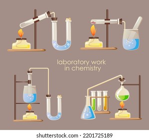 Set Illustrations Laboratory Work Chemistry Stock Vector (Royalty Free ...