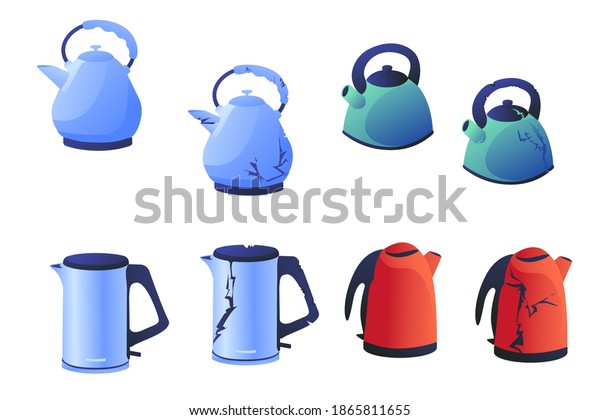 Set Illustrations Modern Teapot Broken Kitchen Stock Vector (Royalty ...