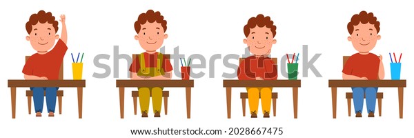 Set Illustrations Student Sitting Classroom Desk Stock Vector (Royalty ...