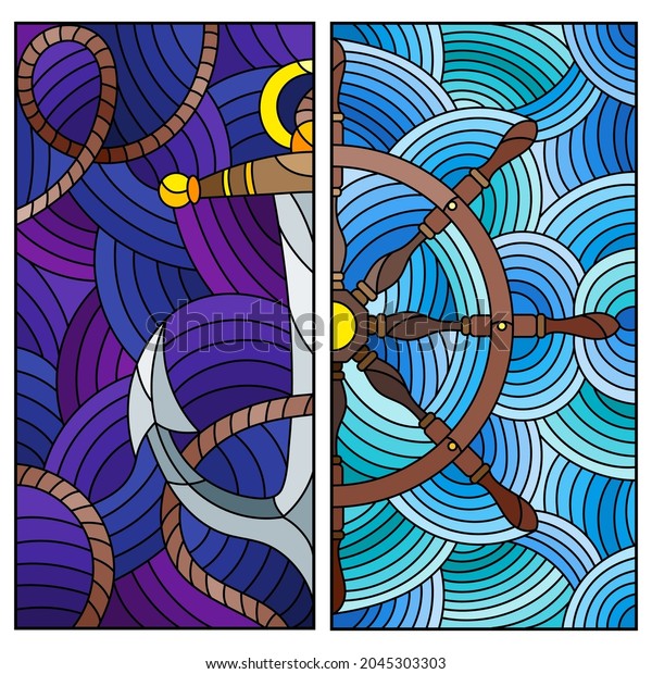 Set Illustrations Style Stained Glass Window Stock Vector (Royalty Free ...