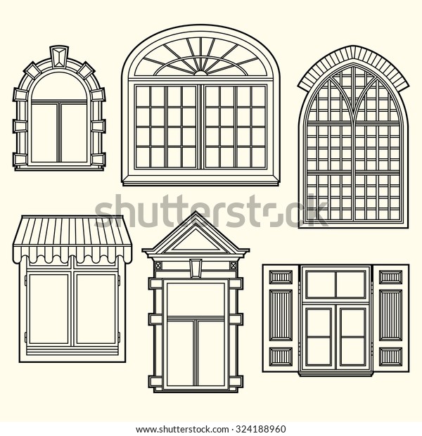 Set Illustrations Vintage Windows Stock Vector (Royalty Free) 324188960