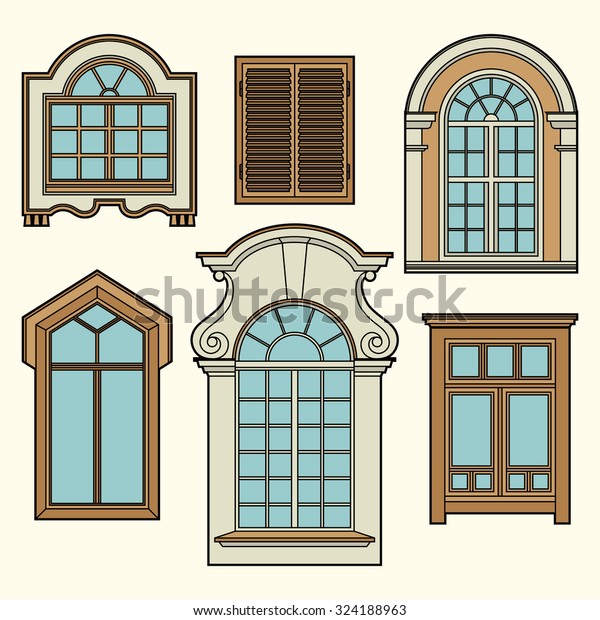 Set Illustrations Vintage Windows Stock Vector (Royalty Free) 324188963 ...