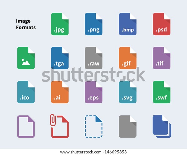 Conjunto de iconos de formatos de archivo de imagen. Ilustración vectorial.