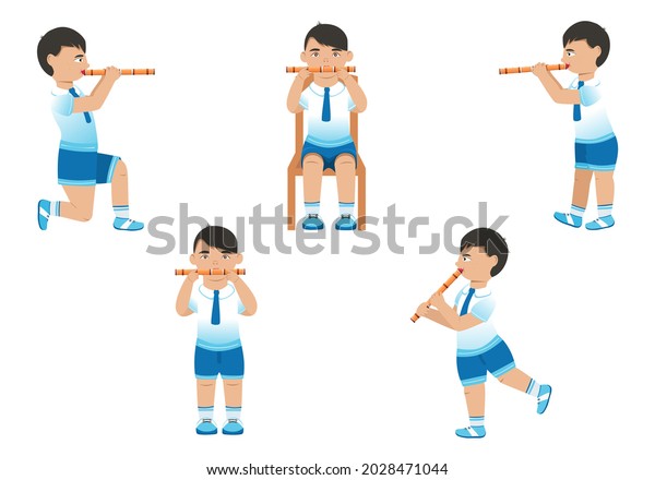 Set Images Boy Playing Flute Cartoon Stock Vector (Royalty Free ...