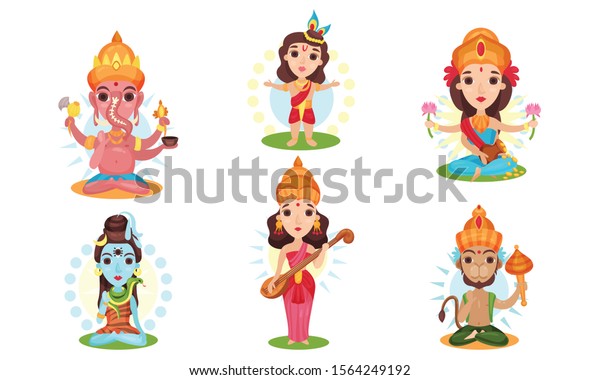 Set Images Indian Gods Vector Illustration Stock Vector (Royalty Free ...