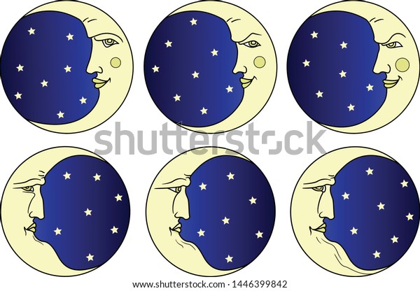 Set Images Moon Face Young Man Stock Vector (Royalty Free) 1446399842 ...