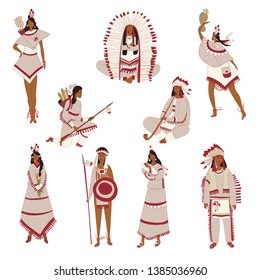 Set Images Red Indians Vector Illustration Stock Vector (Royalty Free ...