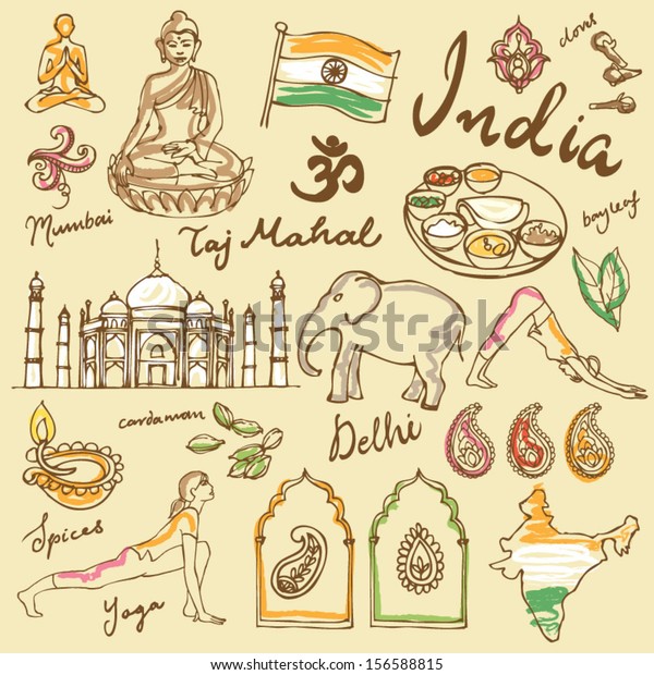 Set India Icons Illustration Vector Stock Vector (Royalty Free) 156588815