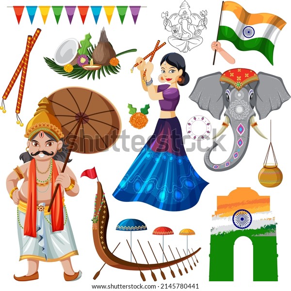 Set Indian Culture Objects Symbols Illustration 库存矢量图（免版税）2145780441 ...