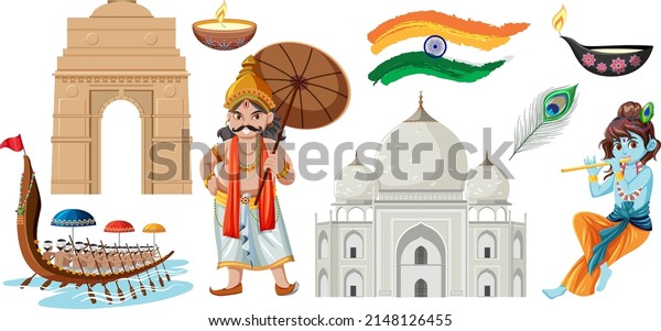 Set Indian Culture Objects Symbols Illustration: เวกเตอร์สต็อก (ปลอดค่า ...