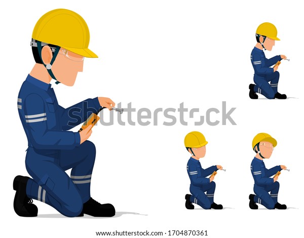 Set Industrial Inspector Operating Inspection Equipment Stock Vector ...