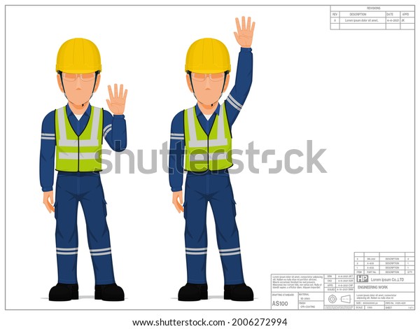 Set Industrial Worker Raising Hand On Stock Vector (Royalty Free ...