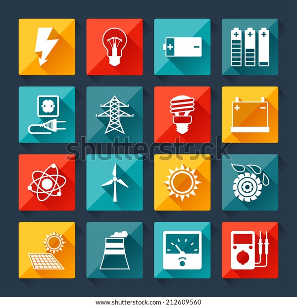 Set of industry power icons in flat design style.
