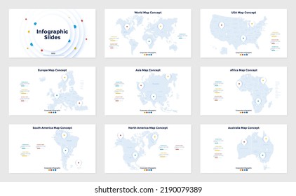 Set Infographic Presentation Slides Maps Geographic Stock Vector ...