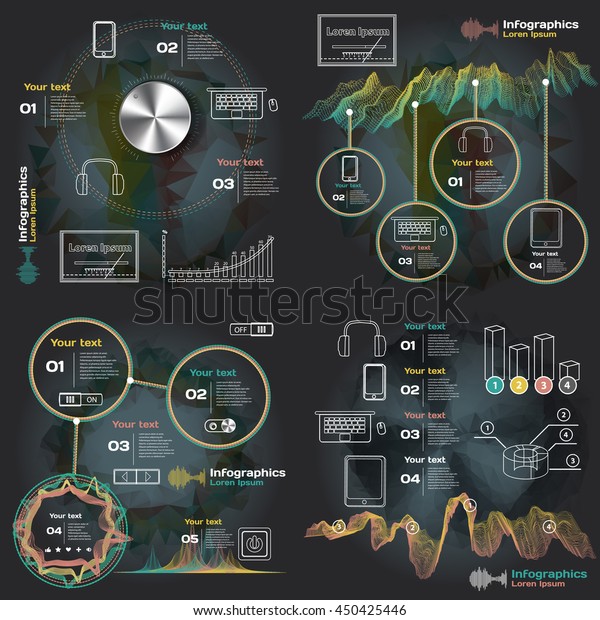 Set Infographics Sound Waves On Dark Stock Vector (Royalty Free ...