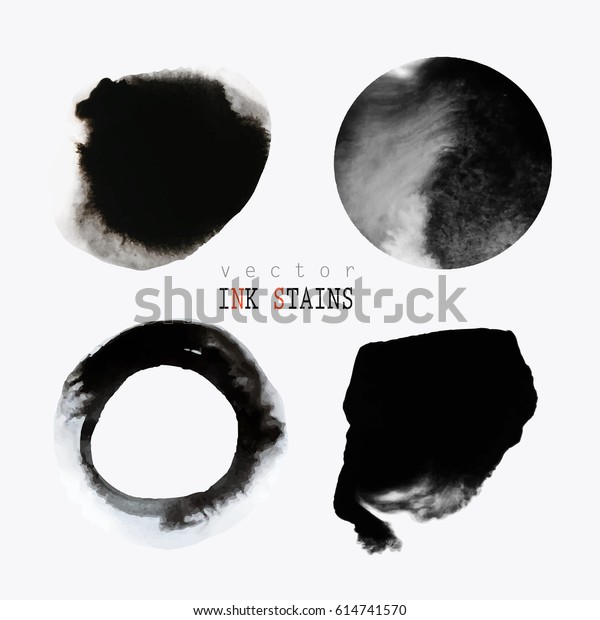 Set Ink Stains Hand Drawn Black Stock Vector (Royalty Free) 614741570 ...