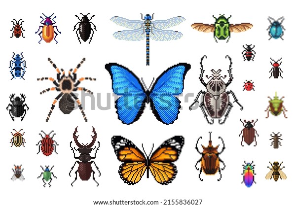Set Insects Pixel Art Style Isolated: เวกเตอร์สต็อก (ปลอดค่าลิขสิทธิ์ ...