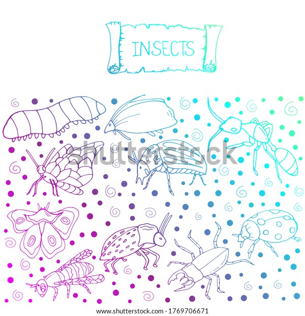 Set Insects Printing On Paper Vector Stock Vector (Royalty Free) 1769706671
