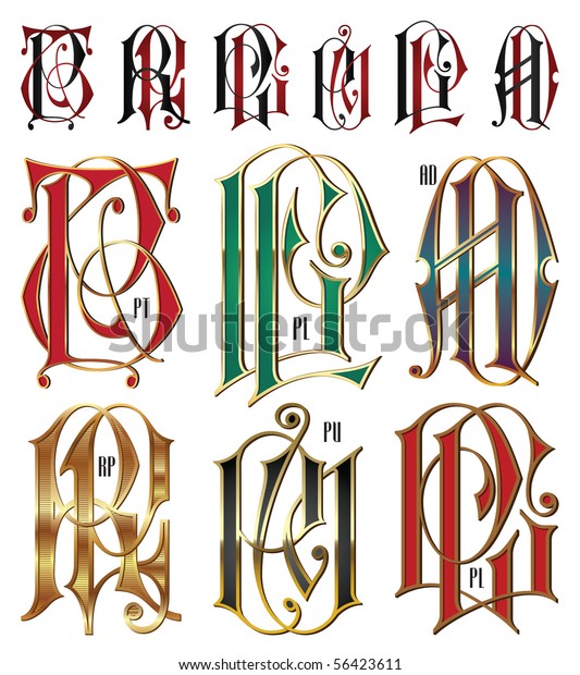 Set Interlocking Letters Registration Corporate Identity Stock Vector