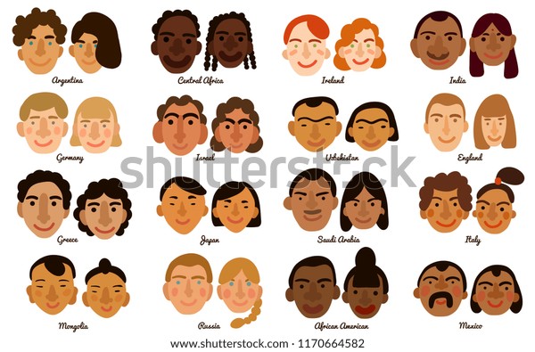 Set International Human Faces Man Woman Stock Vector (Royalty Free ...