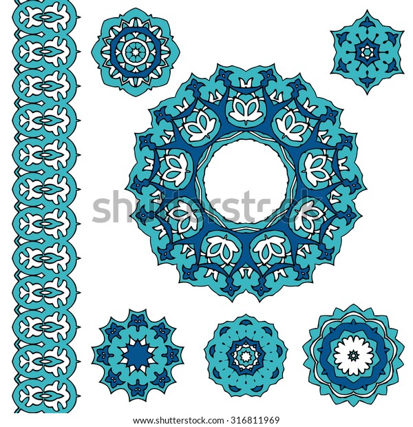 Set Islamic Floral Circle Design Seamless Stock Vector (Royalty Free ...