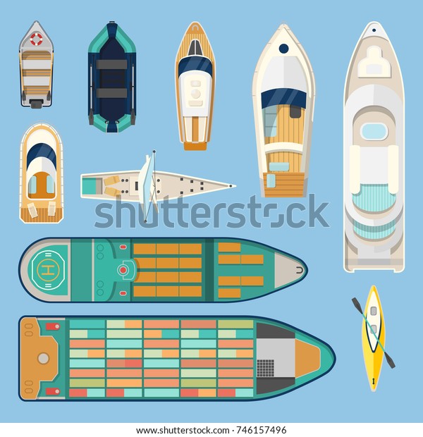 Set Isolated Boats Top View Sea Stock Vector (Royalty Free) 746157496 ...