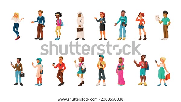 Set Isolated Cartoon Characters Diversity Young Stock Vector (Royalty ...