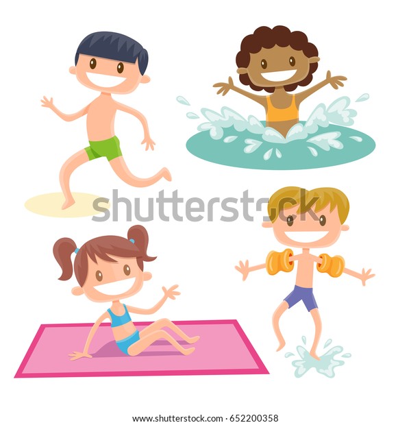 Set Isolated Cartoon Kids Playing Beach: vector de stock (libre de ...