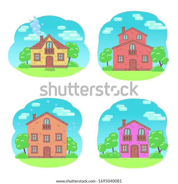 Set Isolated Cartoon Vector Houses House Stock Vector (Royalty Free ...