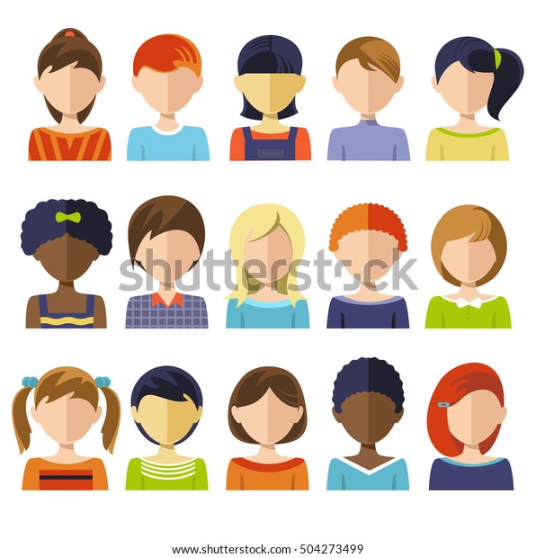 Set Isolated Children Head Symbols Flat Stock Vector (Royalty Free ...