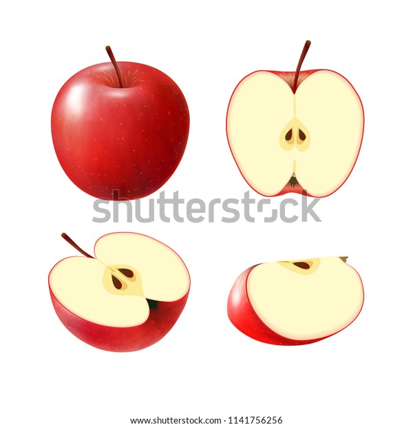 Set Isolated Colored Red Apple Half Stock Vector (Royalty Free ...