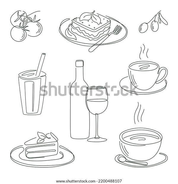 Set Isolated Food Vector Illustrations Line Stock Vector (Royalty Free ...