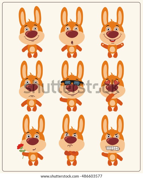 Set Isolated Funny Bunny Rabbit Different Stock Vector (Royalty Free ...
