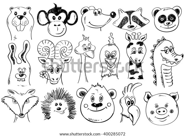 Set Isolated Funny Cartoon Smiling Animal Stock Vector (Royalty Free ...