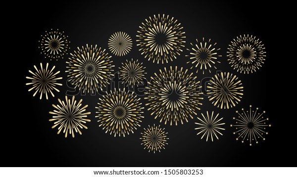 Set Isolated Gold Festive Fireworks On Stock Vector (Royalty Free ...