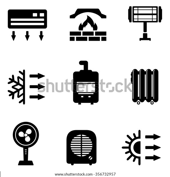 Set Isolated Icons Heating Equipment Silhouette Stock Vector (Royalty ...