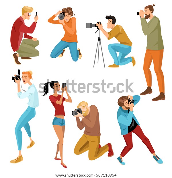 Set Isolated Illustrations People Making Photos Stock Vector (Royalty ...
