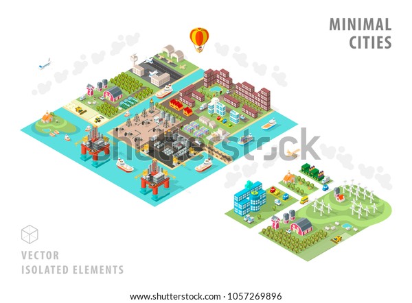 Set of Isolated Isometric Minimal City Maps . Elements with Shadows on ...