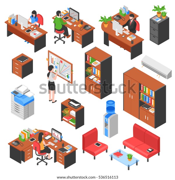 Set Isolated Isometric Office Workplace Elements Stock Vector (Royalty ...