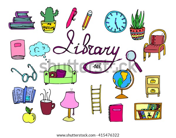 Set Isolated Library Doodle Icons Books Stock Vector (Royalty Free ...