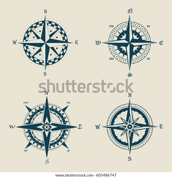Set Isolated Old Retro Vintage Compass Stock Vector (Royalty Free ...