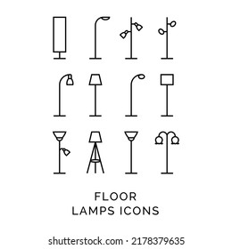 Set Isolated Outline Icons Floor Lamps Stock Vector (Royalty Free ...