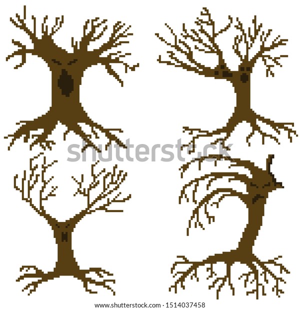 Set Isolated Pixel Scary Trees Spooky Stock Vector (Royalty Free ...
