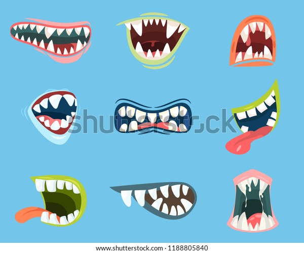Set Isolated Scary Mouth Sharp Teeth Stock Vector (Royalty Free ...