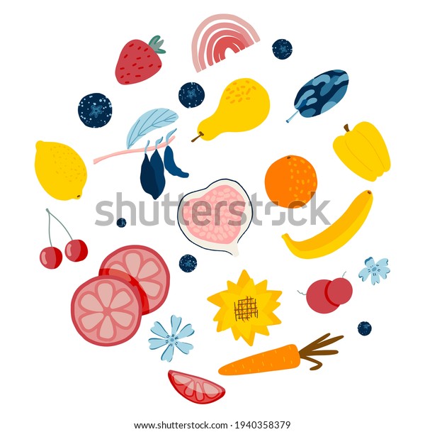 Set Isolated Spring Summer Colorful Fruits Stock Vector (Royalty Free ...