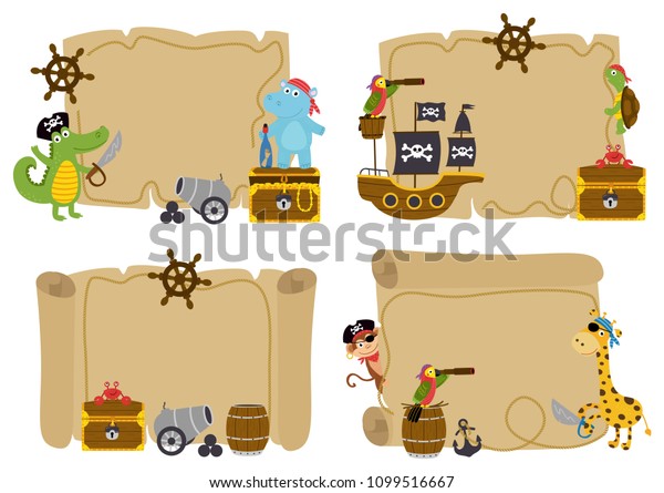 Set Isolated Treasure Maps Animal Pirates Stock Vector (Royalty Free ...