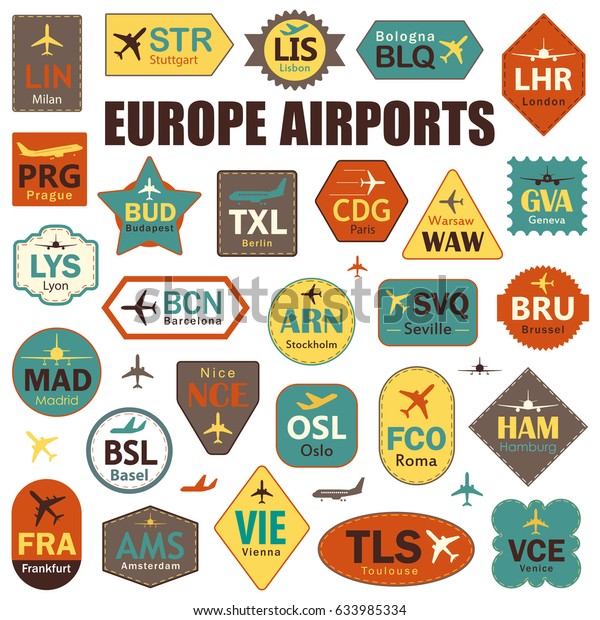 Set Isolated Vector Tags Europe Airport Stock Vector (Royalty Free ...