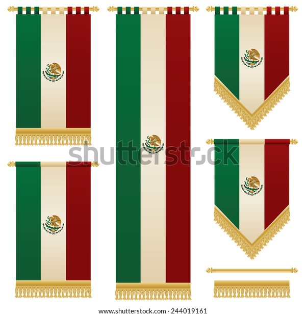 Set Isolated Vertical Hanging Mexican Flag Stock Vector (Royalty Free ...