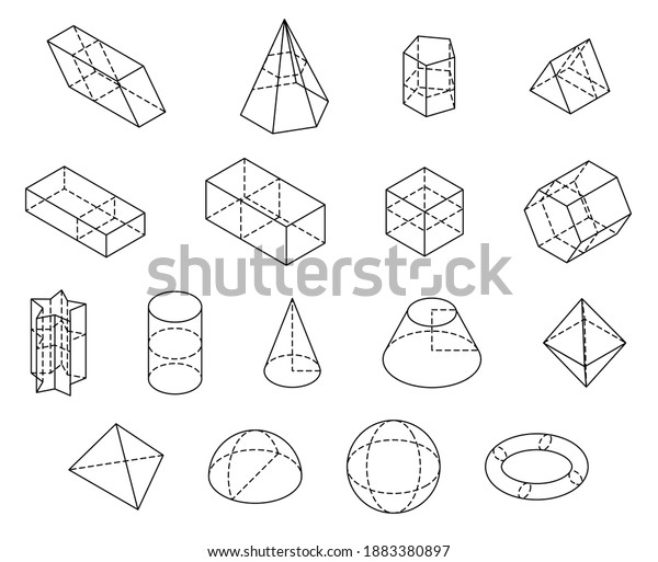 Set Isometric 3d Shapes Black Outline Stock Vector (Royalty Free ...