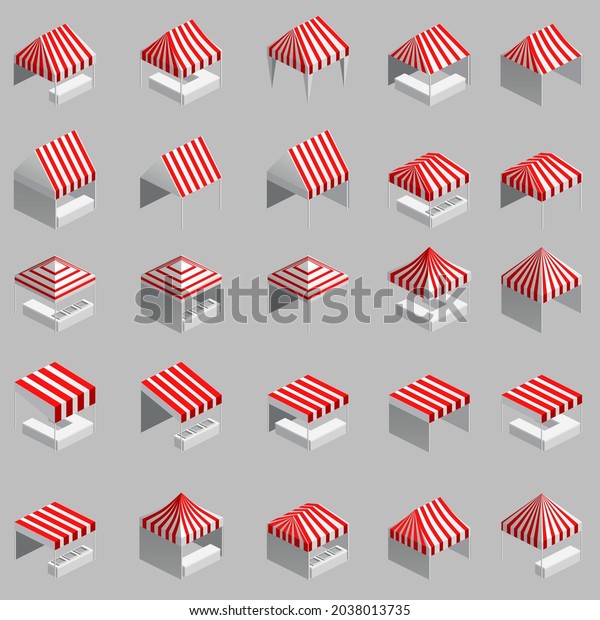 Set Isometric Market Stall Tent Street Stock Vector (Royalty Free ...
